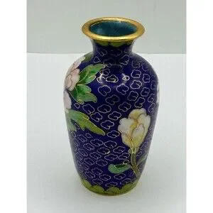 Accents | Small Vintage Cloisonn Vase Blue Enamel Pink Cherry Blossoms ...